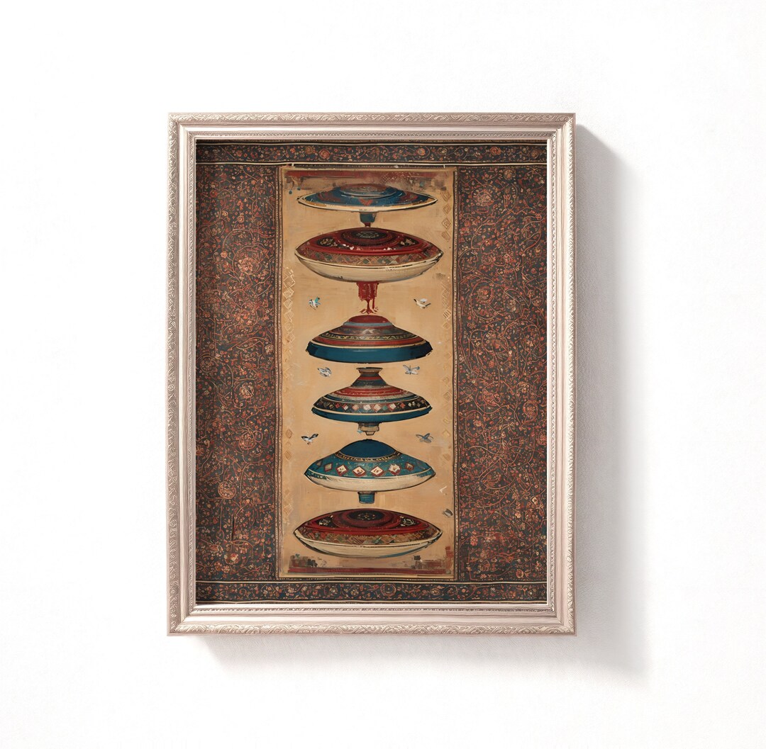 Antique Pattern Ufo Design, Maroon Beige Abstract Ufo Art, Digital ...