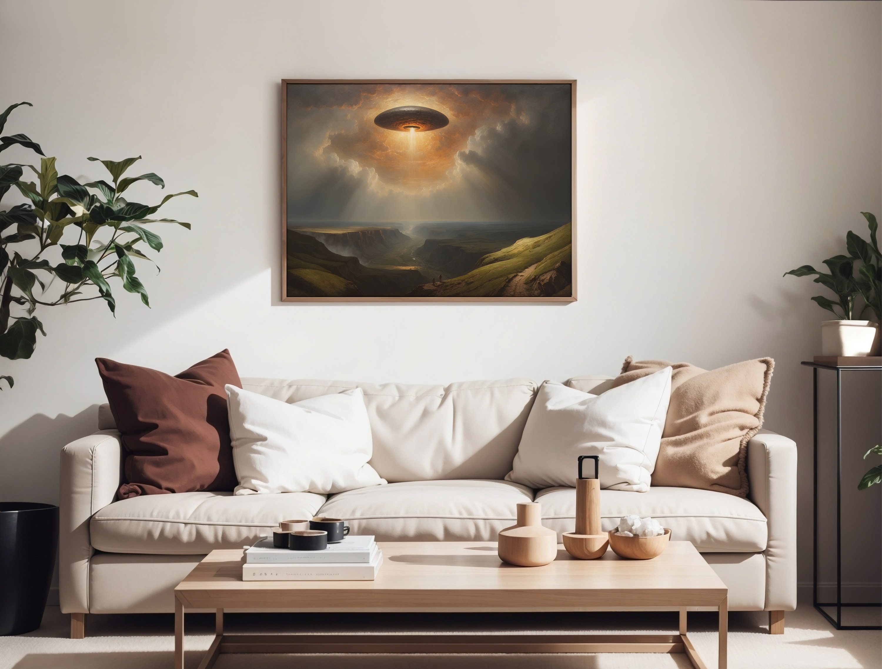 Vintage Impasto Landscape Ufo Painting, Ufo Decor Wall Hanging, Digital ...