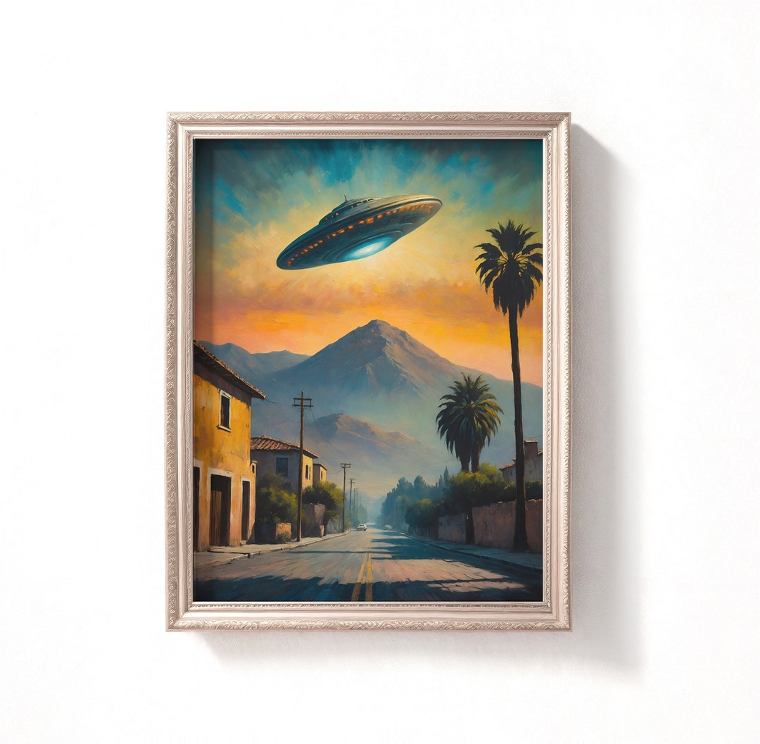 Retro Ufo Art Download, Vintage Ufo Painting, Ufo Impasto Oil Painting ...