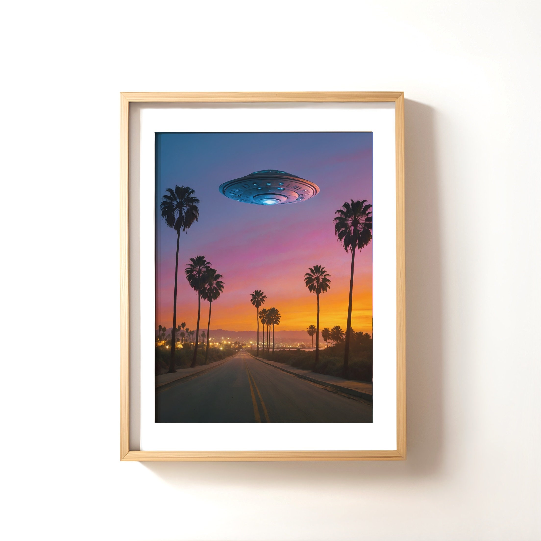 Vibrant Ufo Art, Palm Tree Painting, Retro Ufo Poster, 80s Sunset ...