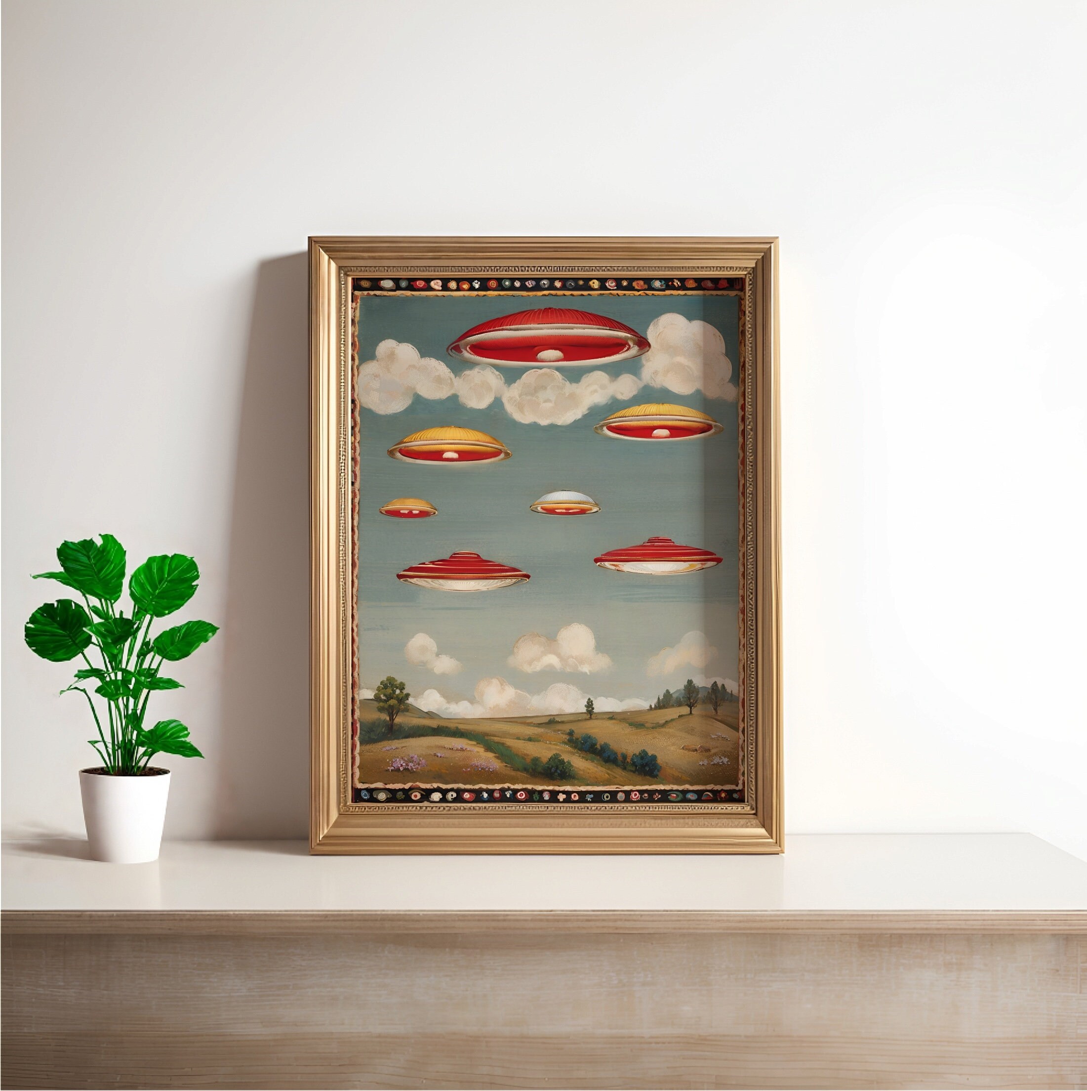 Vintage Ufo Malerei, Trippy Space Art, Wandteppich Ufo Art Print ...