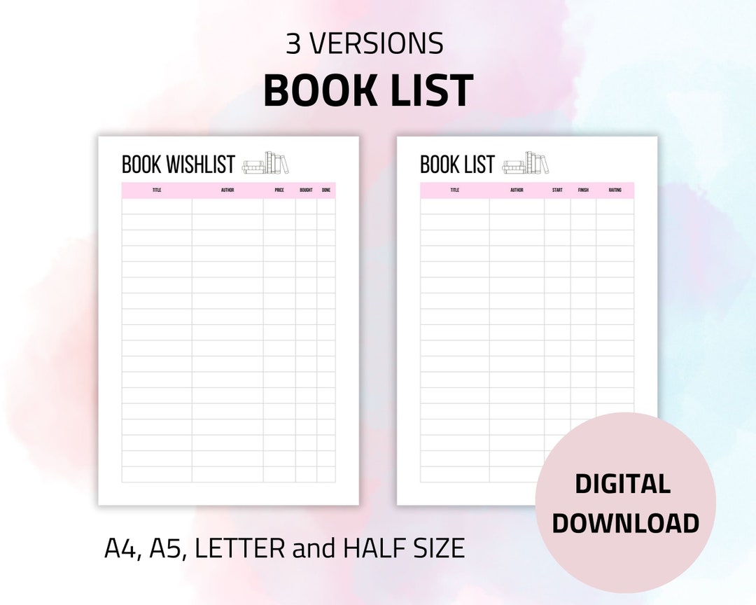 Book List Printable Template Books to Read Books I've - Etsy