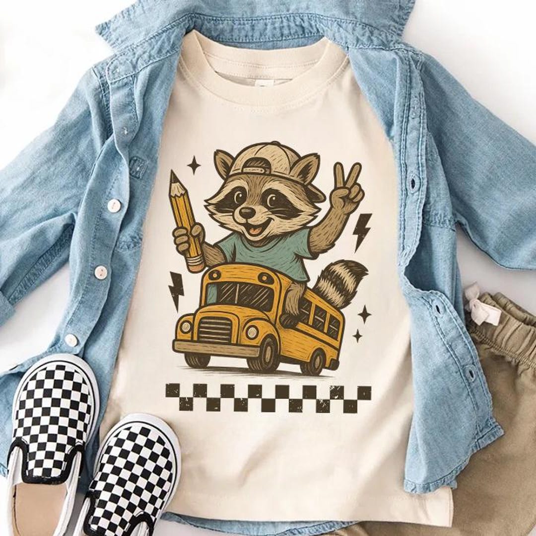 Funny Raccoon Back to School T-shirt, Kids Animal Bus Tee - Etsy