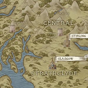Scotland Fantasy Map Poster – Hand-drawn Medieval Style With Castles ...