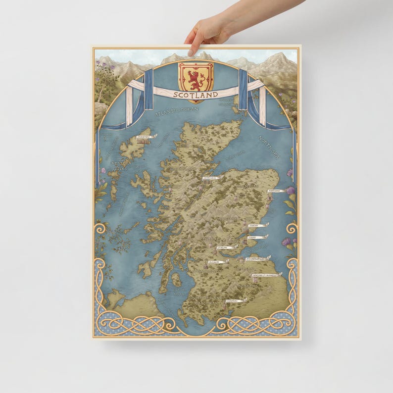 Scotland Fantasy Map Poster – Hand-drawn Medieval Style With Castles ...