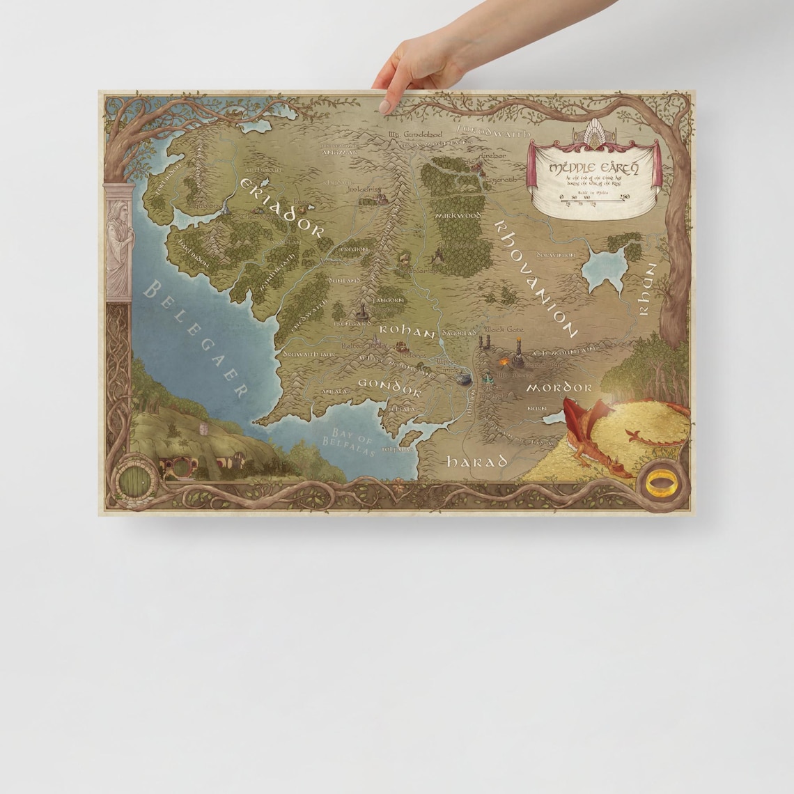 Middle Earth Map Poster – Hobbit Wall Art, Lord of the Rings Map ...