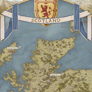 Scotland Fantasy Map Poster – Hand-drawn Medieval Style With Castles ...