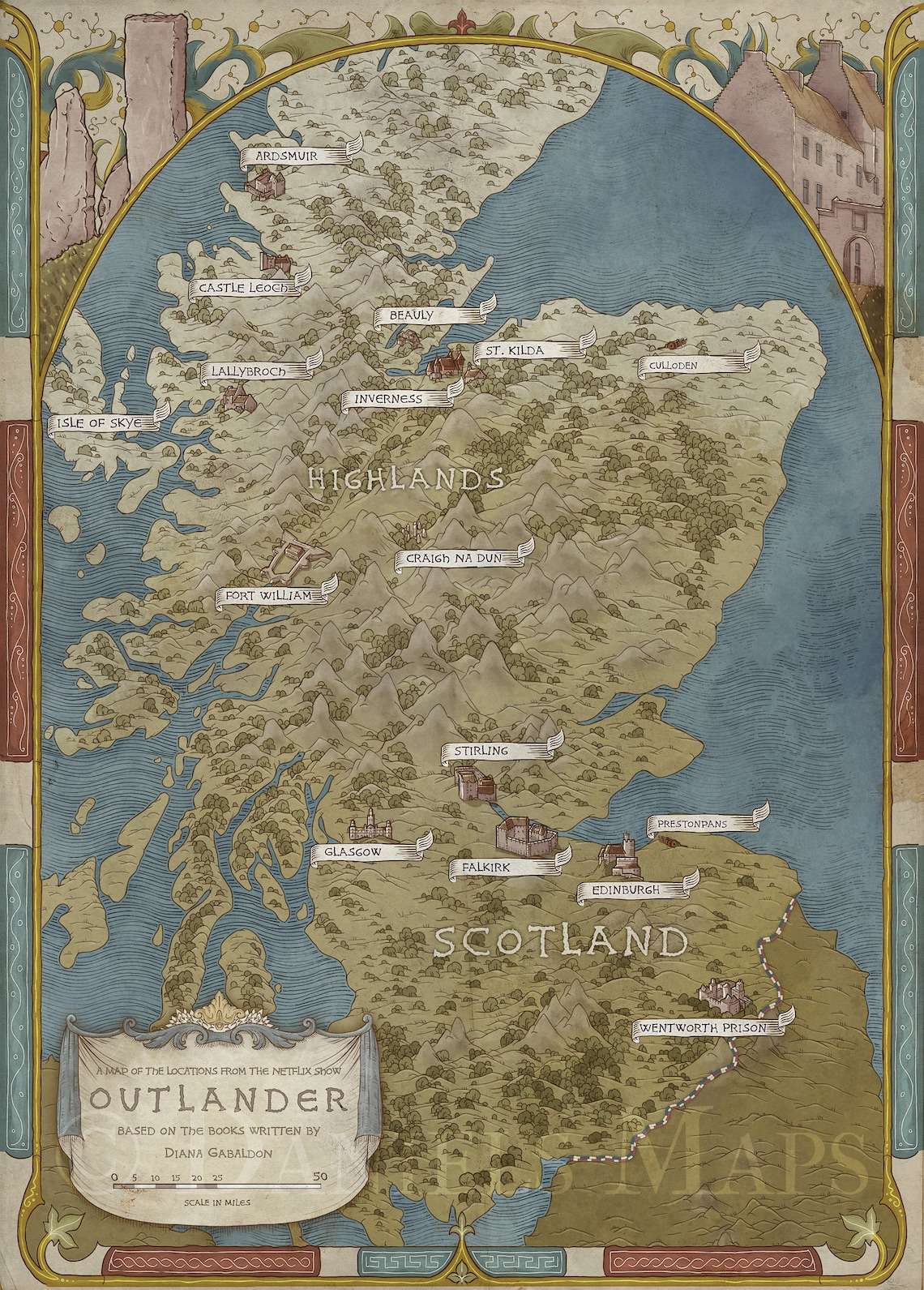 Outlander Map Poster – Fantasy Wall Art From the Outlander Series ...