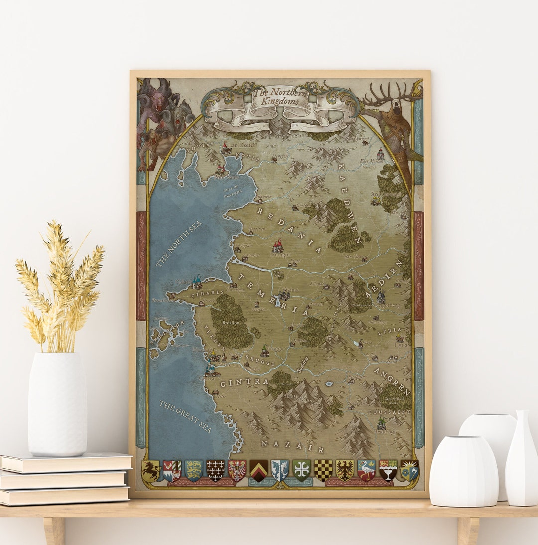 The Witcher Map Poster – Northern Kingdoms Fantasy Map, Inspired by ...