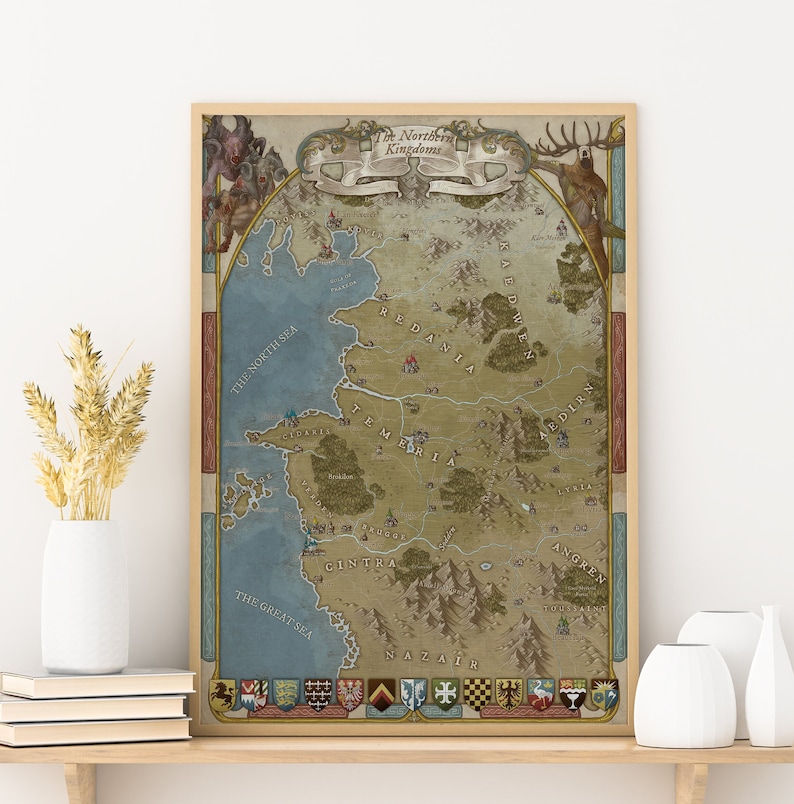 The Witcher Map Poster – Northern Kingdoms Fantasy Map, Inspired by ...