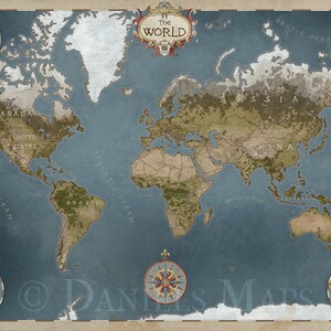 World Map Poster – Hand Drawn Map of the Earth, Illustrated Wall Art of ...