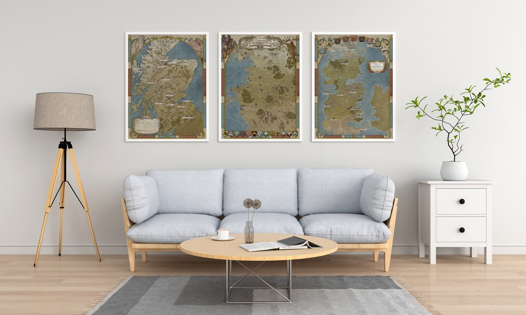 Set of 3 Fantasy Map Posters – Hand Drawn Wall Art From Books, TV Shows ...