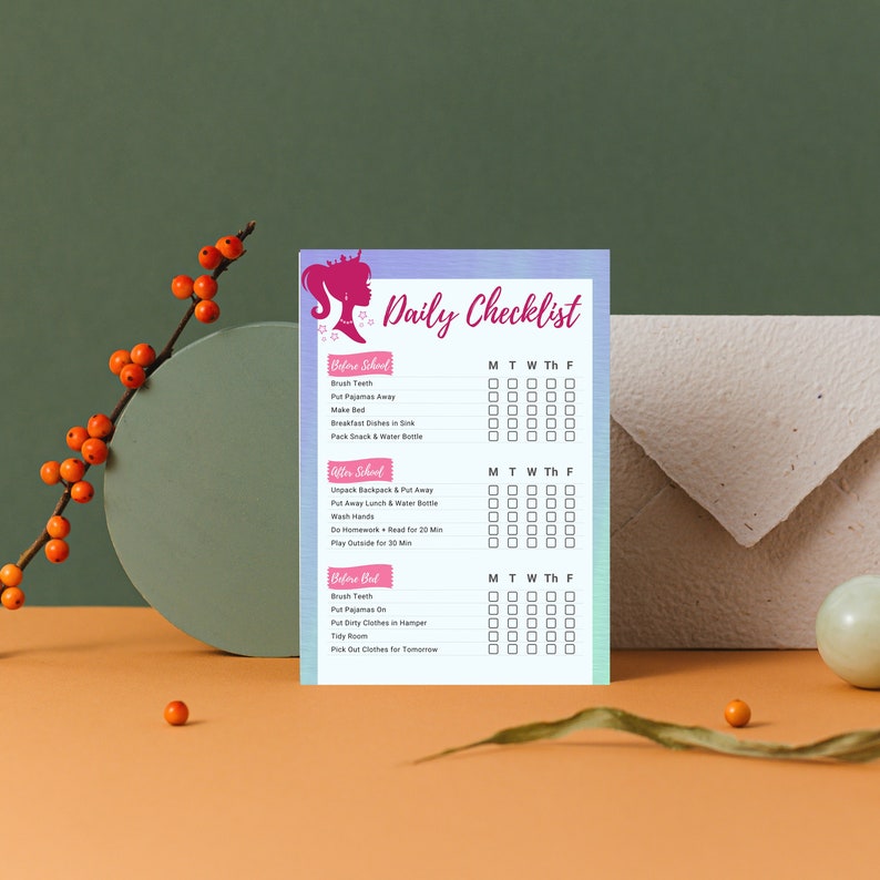 Barbie Daily Checklist, Princess Chore Chart , Printable Chore Tracker ...