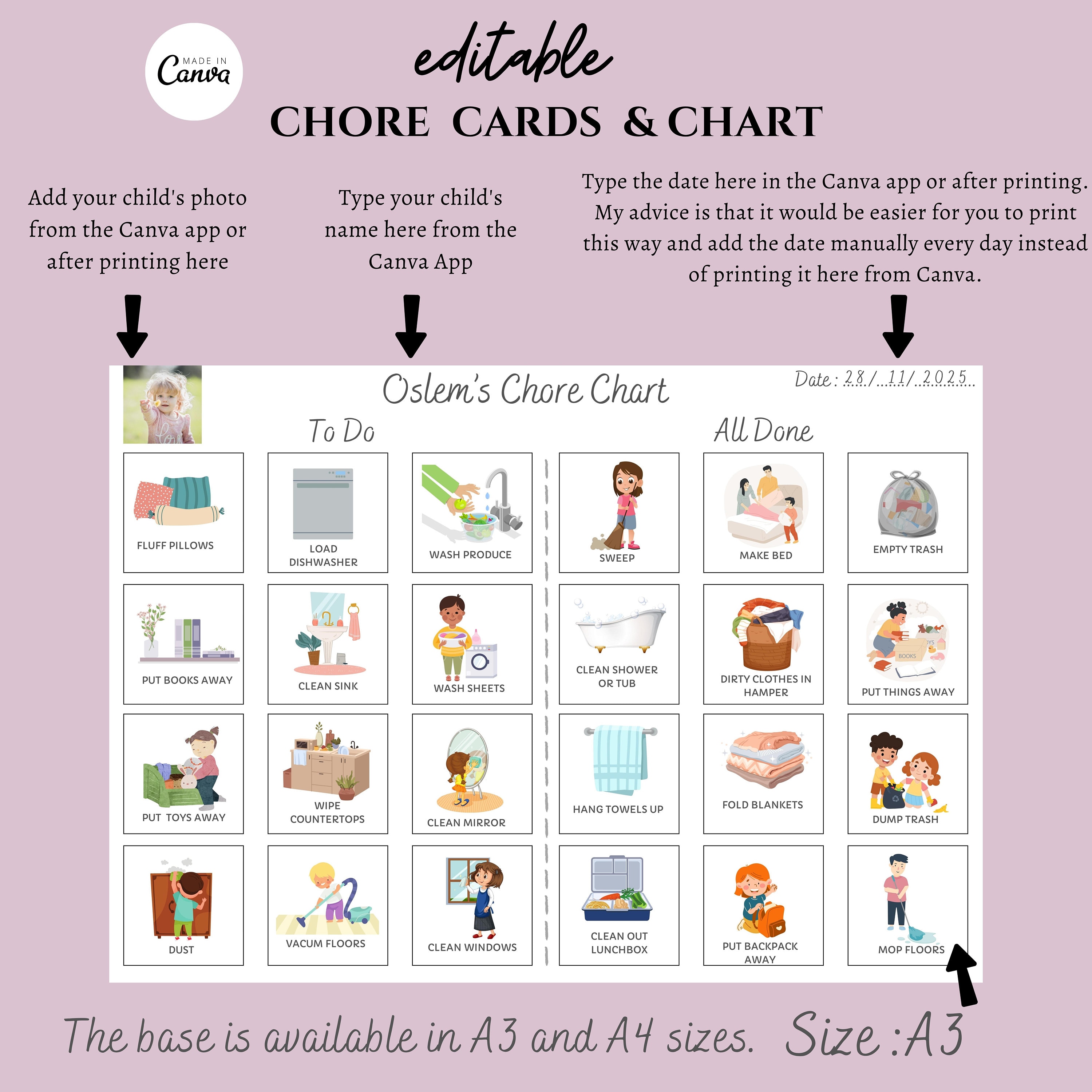 Editable Chore Cards & Chart, Toddler Daily Rhythm, Visual Chore Cards ...