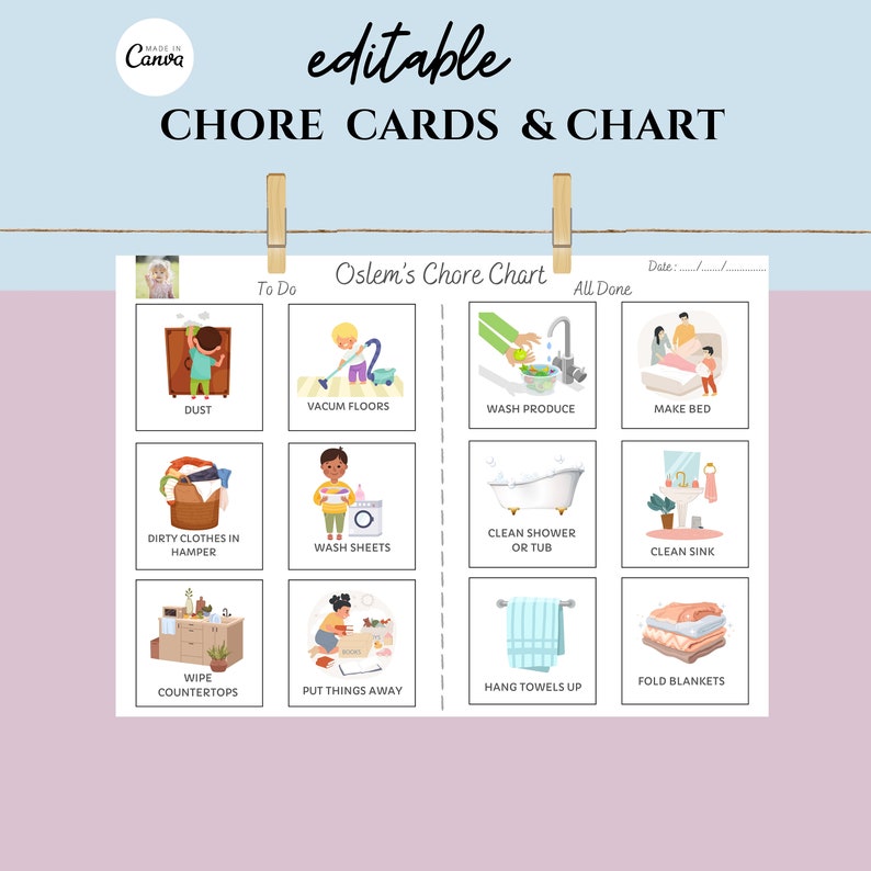 Editable Chore Cards & Chart, Toddler Daily Rhythm, Visual Chore Cards ...