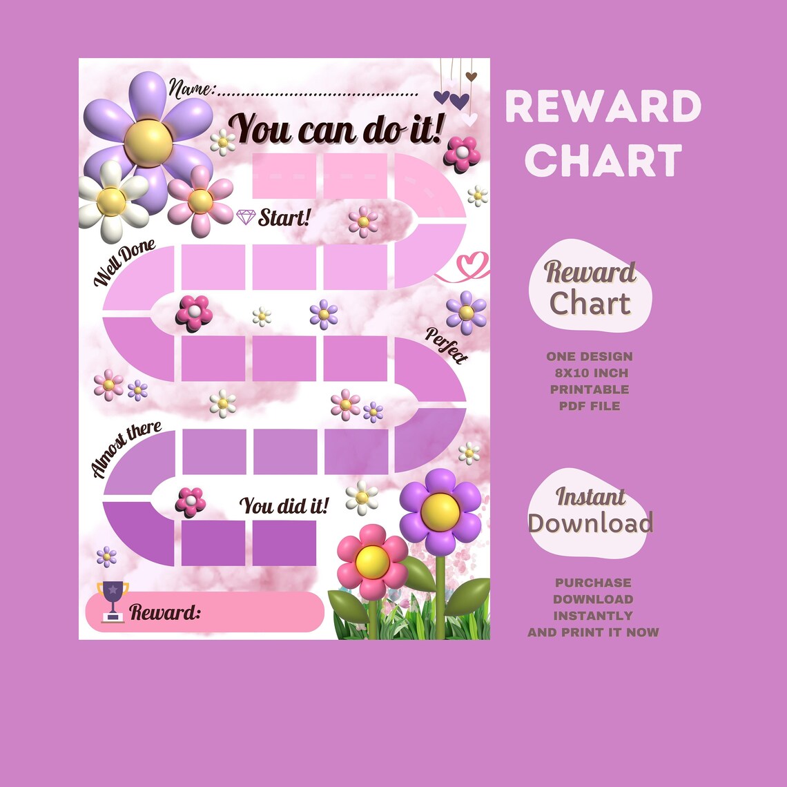 Flowers Reward Chart, Girl Reward Chart, Printable Chore Chart ...