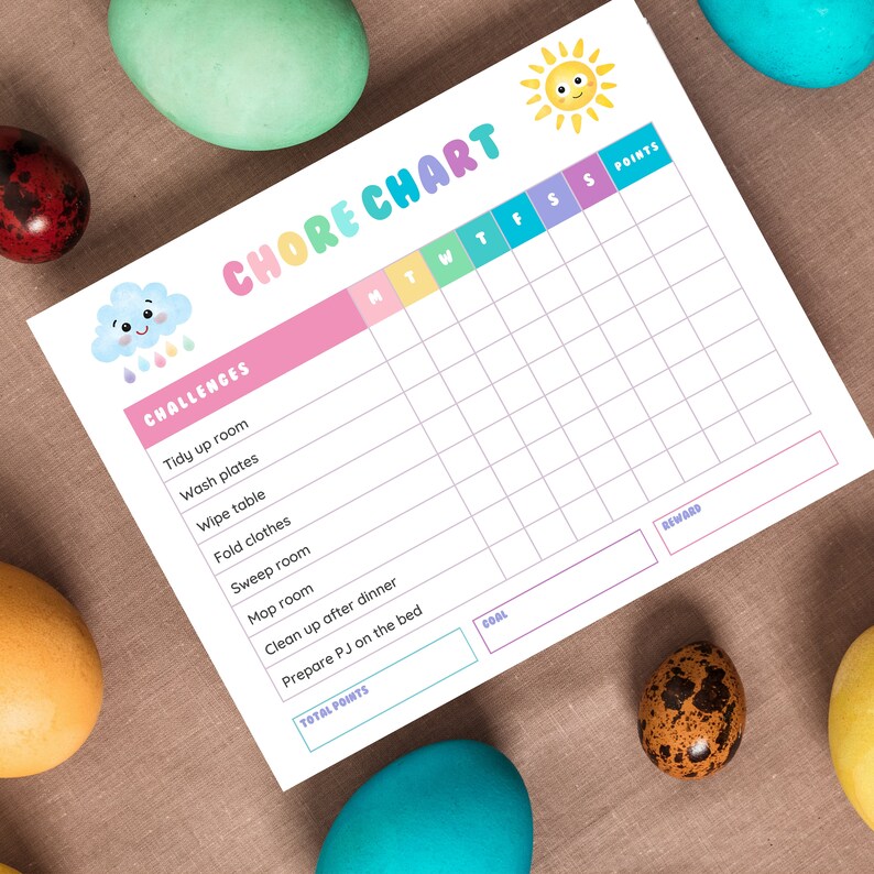 Rainbow Children Chore Chart, Printable Chore Tracker and Motivational ...