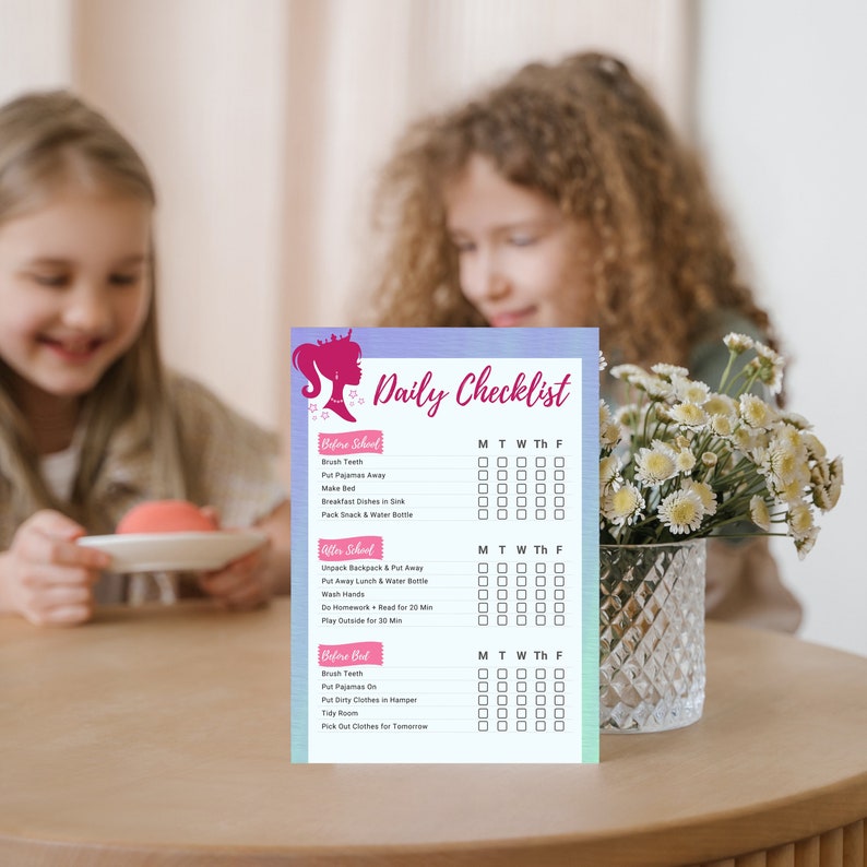 Barbie Daily Checklist, Princess Chore Chart , Printable Chore Tracker ...