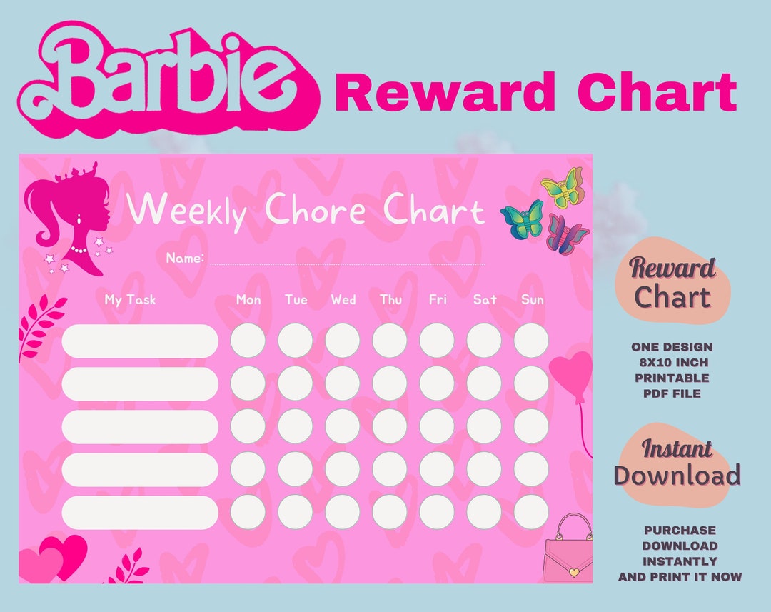 Barbie Princess Themed Educational Reward Chart Motivational - Etsy