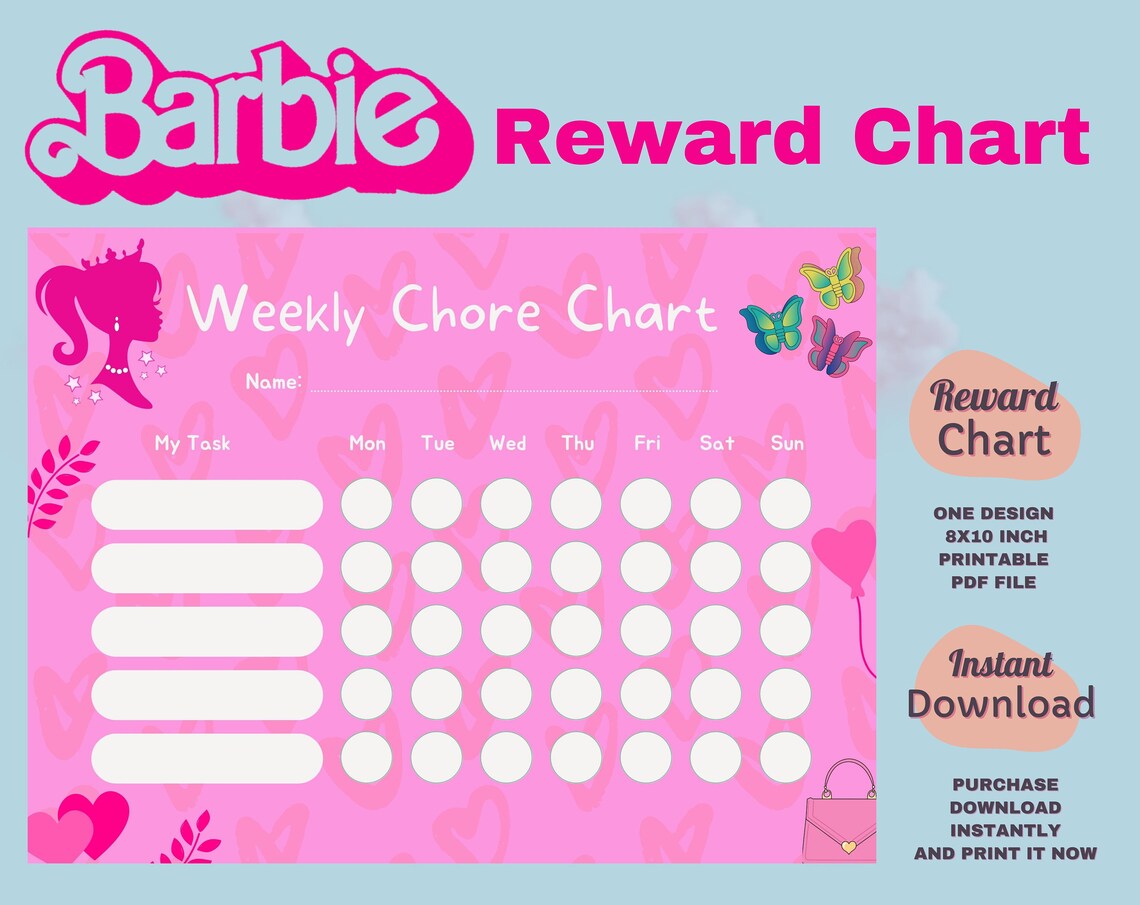Barbie Princess Themed Educational Reward Chart Motivational - Etsy