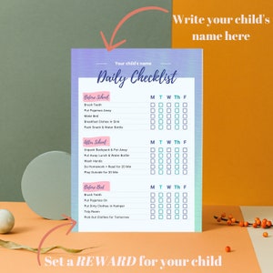 Editable Daily Checklist, Kids Routine Chart, Reward Chart, Printable ...
