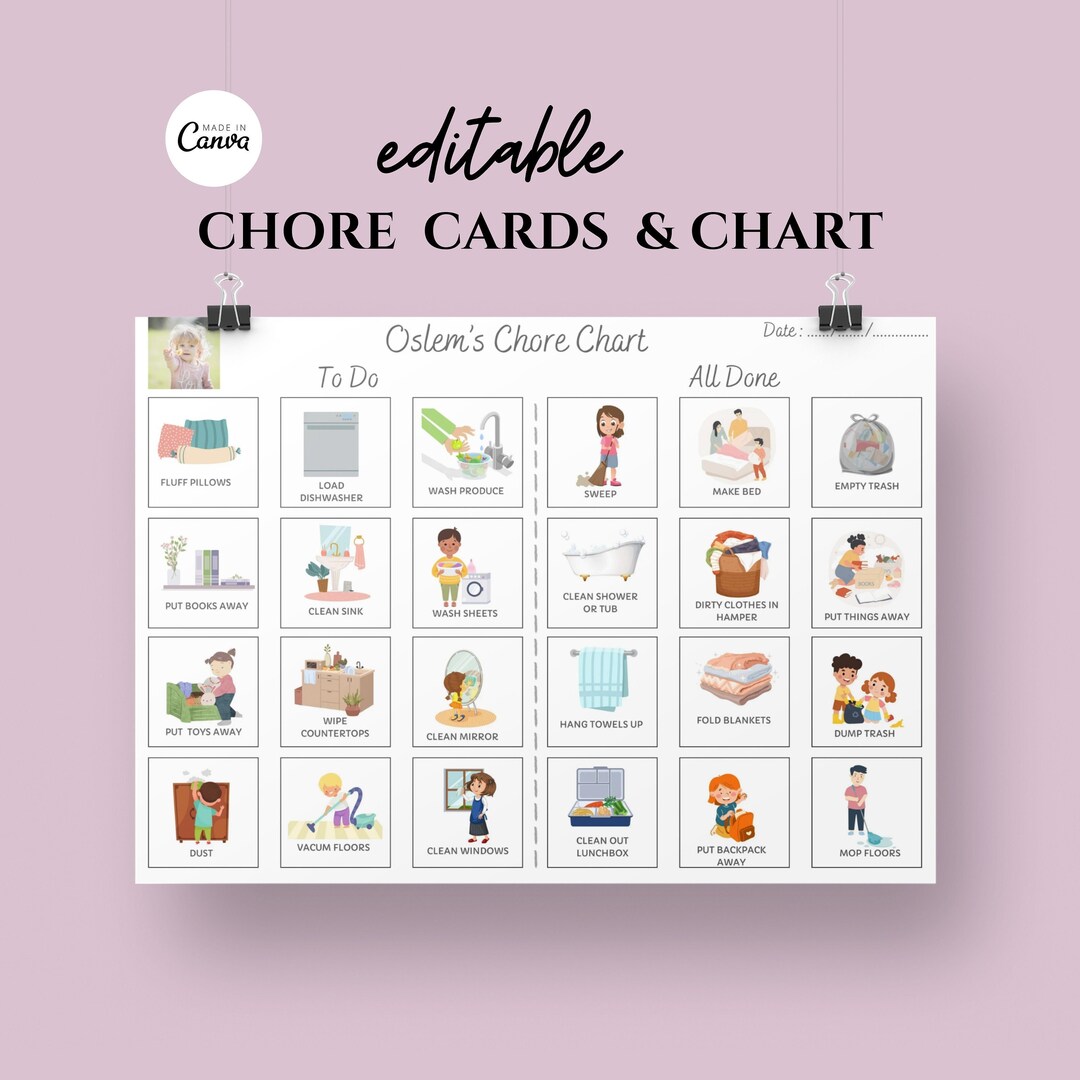 Editable Chore Cards & Chart, Toddler Daily Rhythm, Visual Chore Cards ...