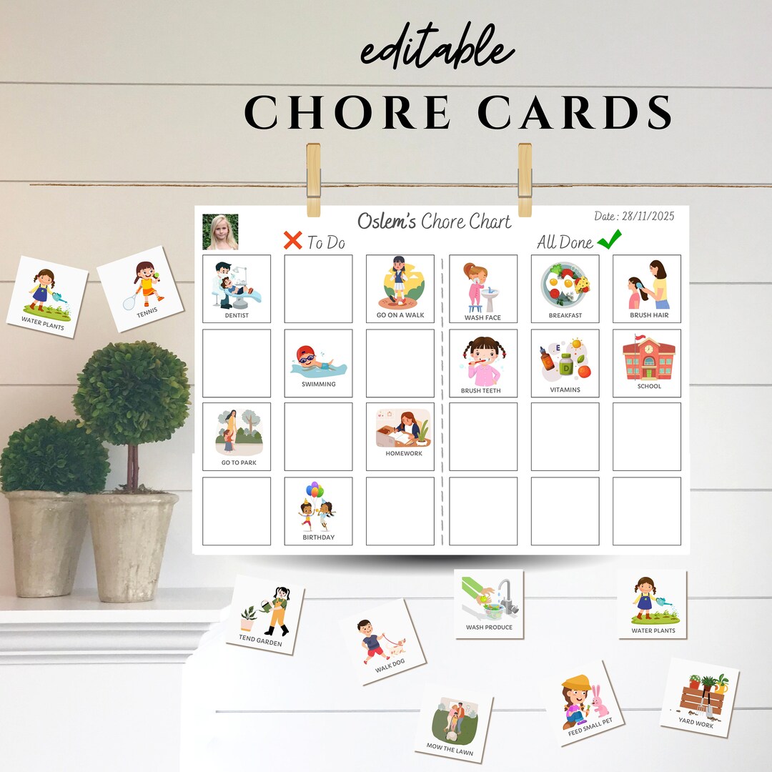 Editable Chore Cards & Chart, Toddler Daily Rhythm, Visual Chore Cards ...