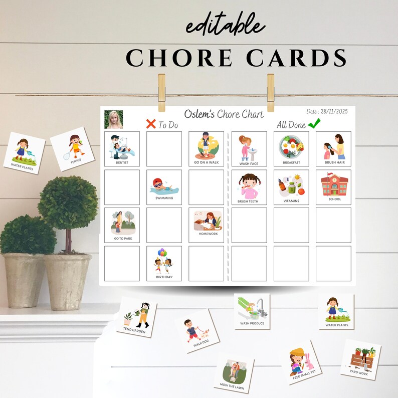 Editable Chore Cards & Chart, Toddler Daily Rhythm, Visual Chore Cards ...
