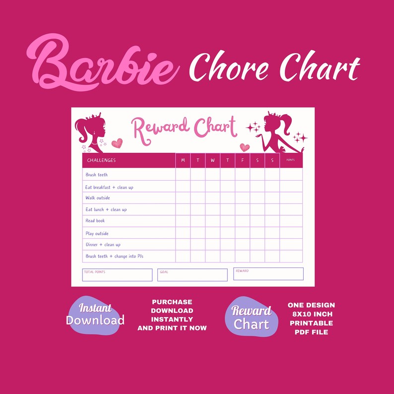Barbie Princess Chore Chart , Positive Reinforcement for Girls ...
