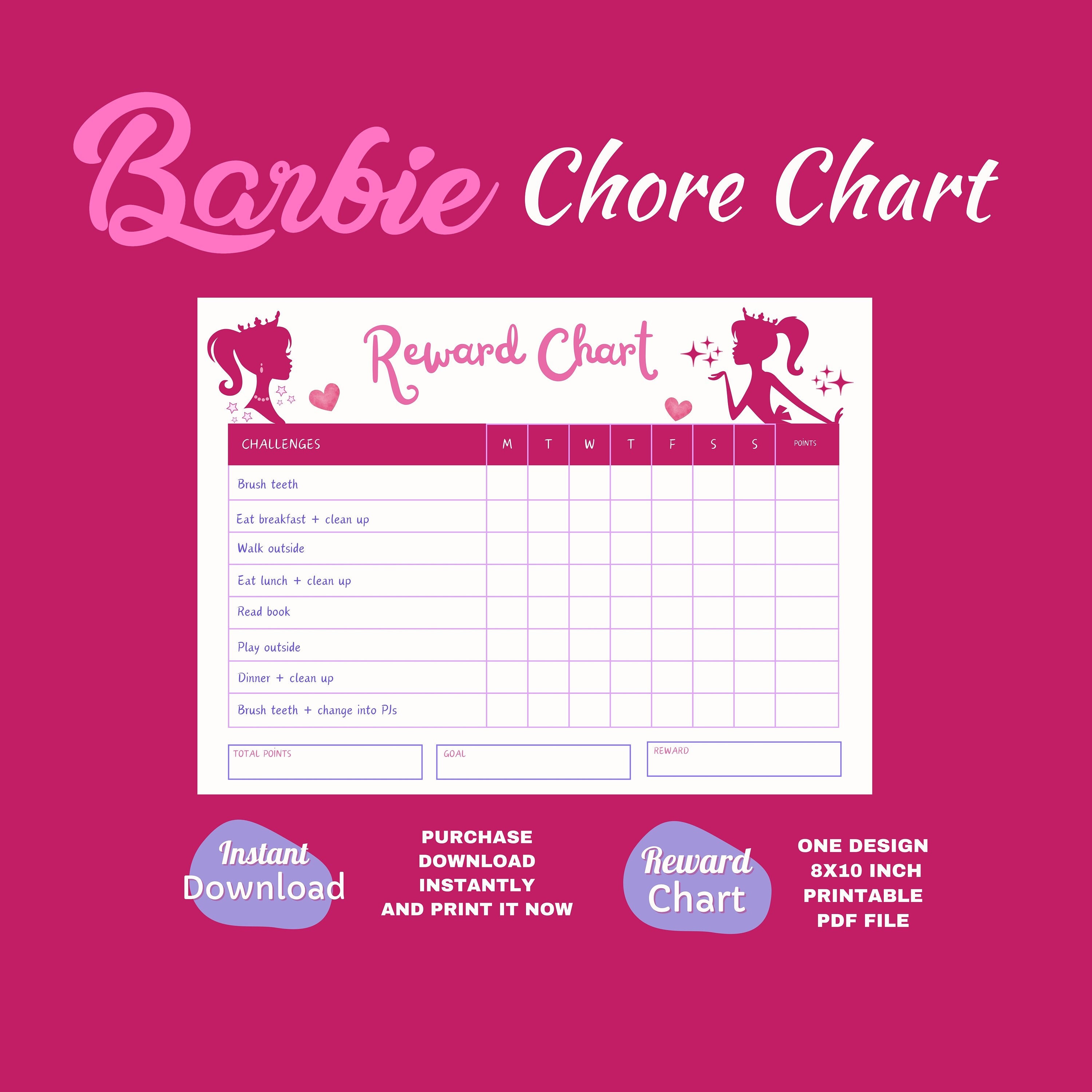 Barbie Princess Chore Chart , Positive Reinforcement for Girls ...