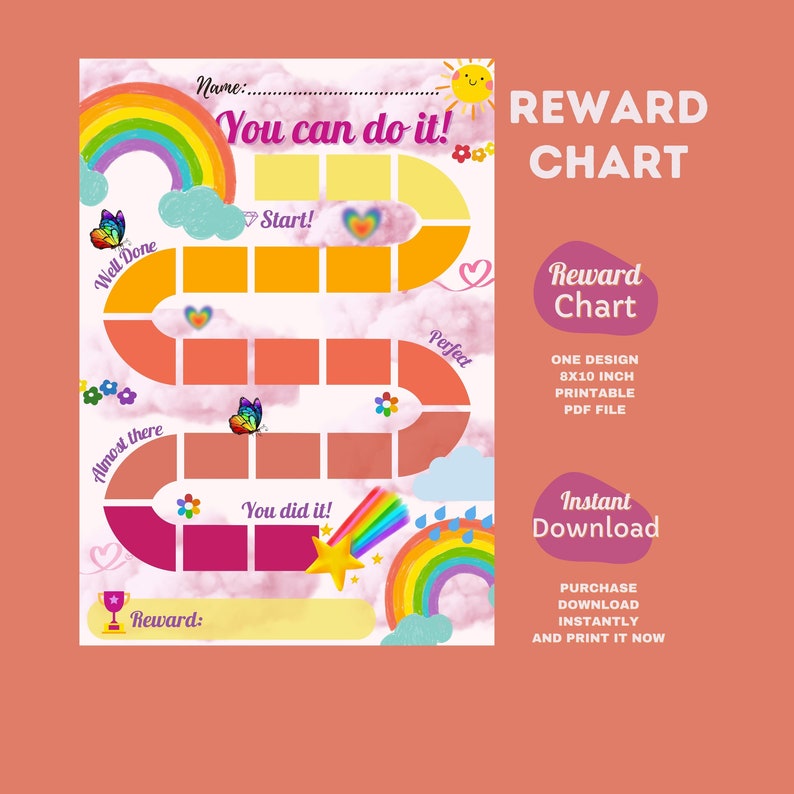 Rainbow Reward Chart for Kids, Positive Reinforcement for Girls ...
