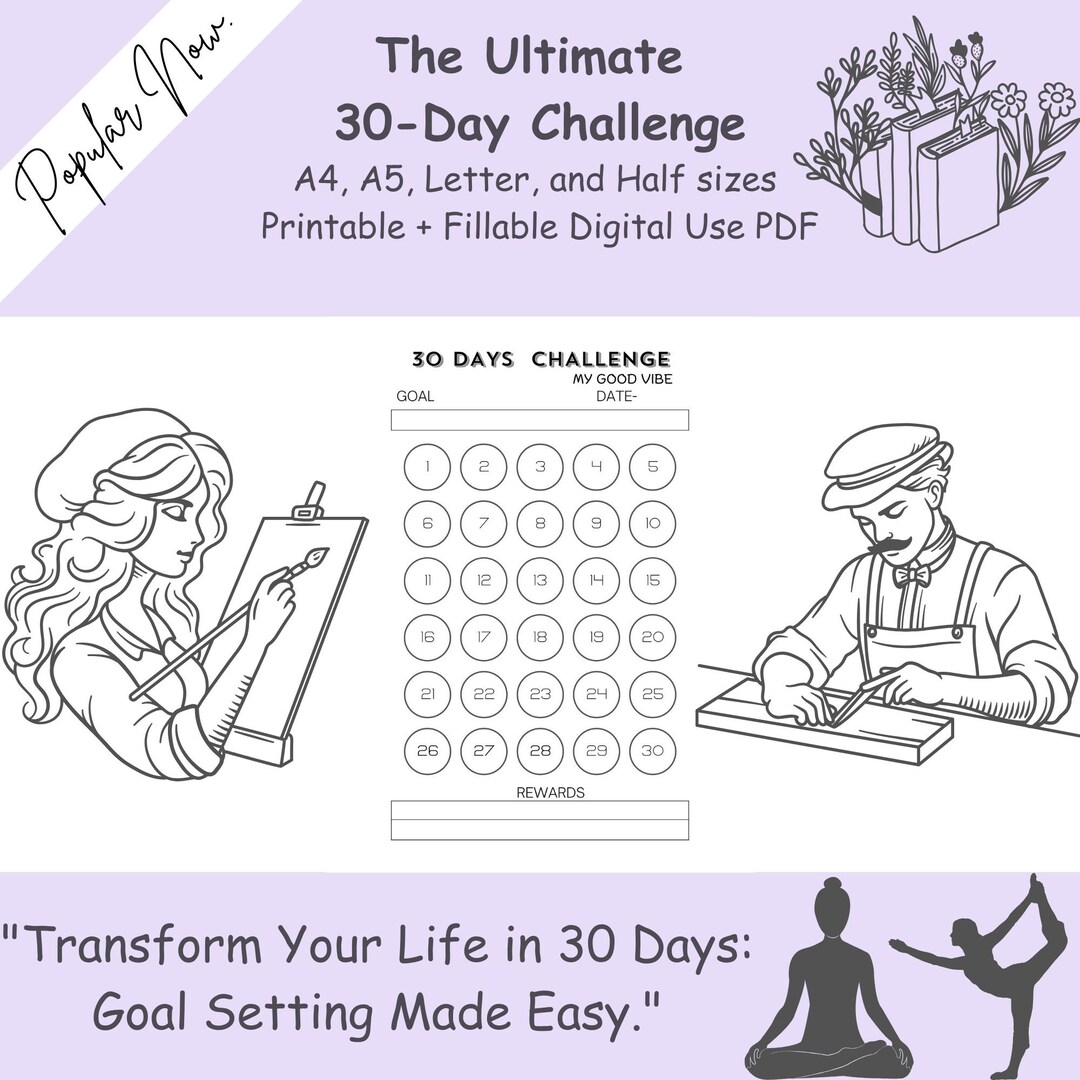 30 Day Challenge Template Popular Now, Goal Setting, Progress Tracker ...