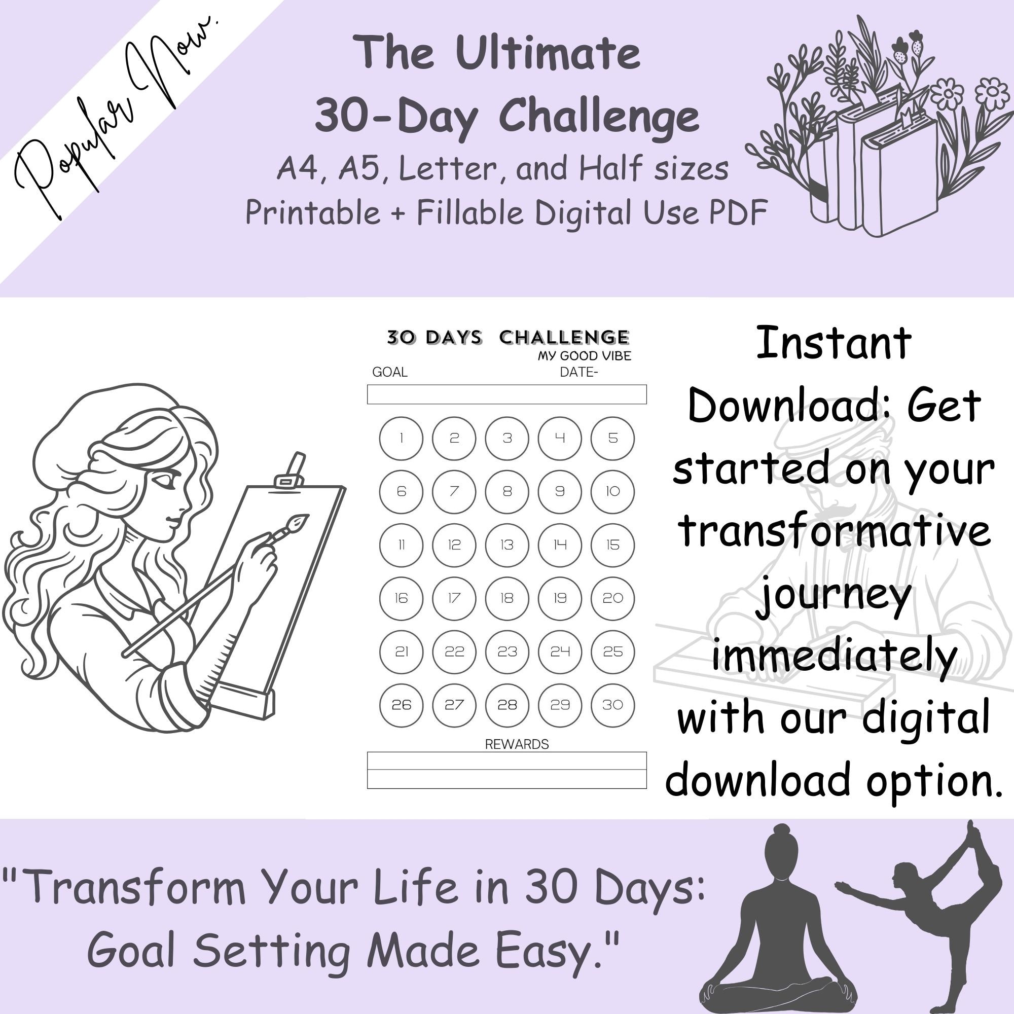 30 Day Challenge Template Popular Now, Goal Setting, Progress Tracker ...