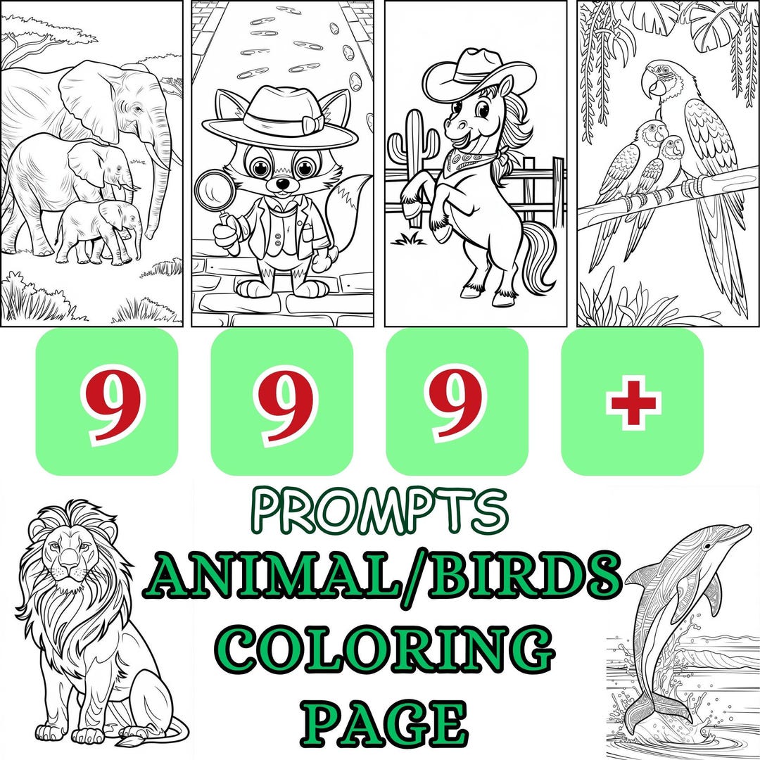 999 Ideogram AI Prompts for Animal Coloring Pages Popular Now Wildlife ...