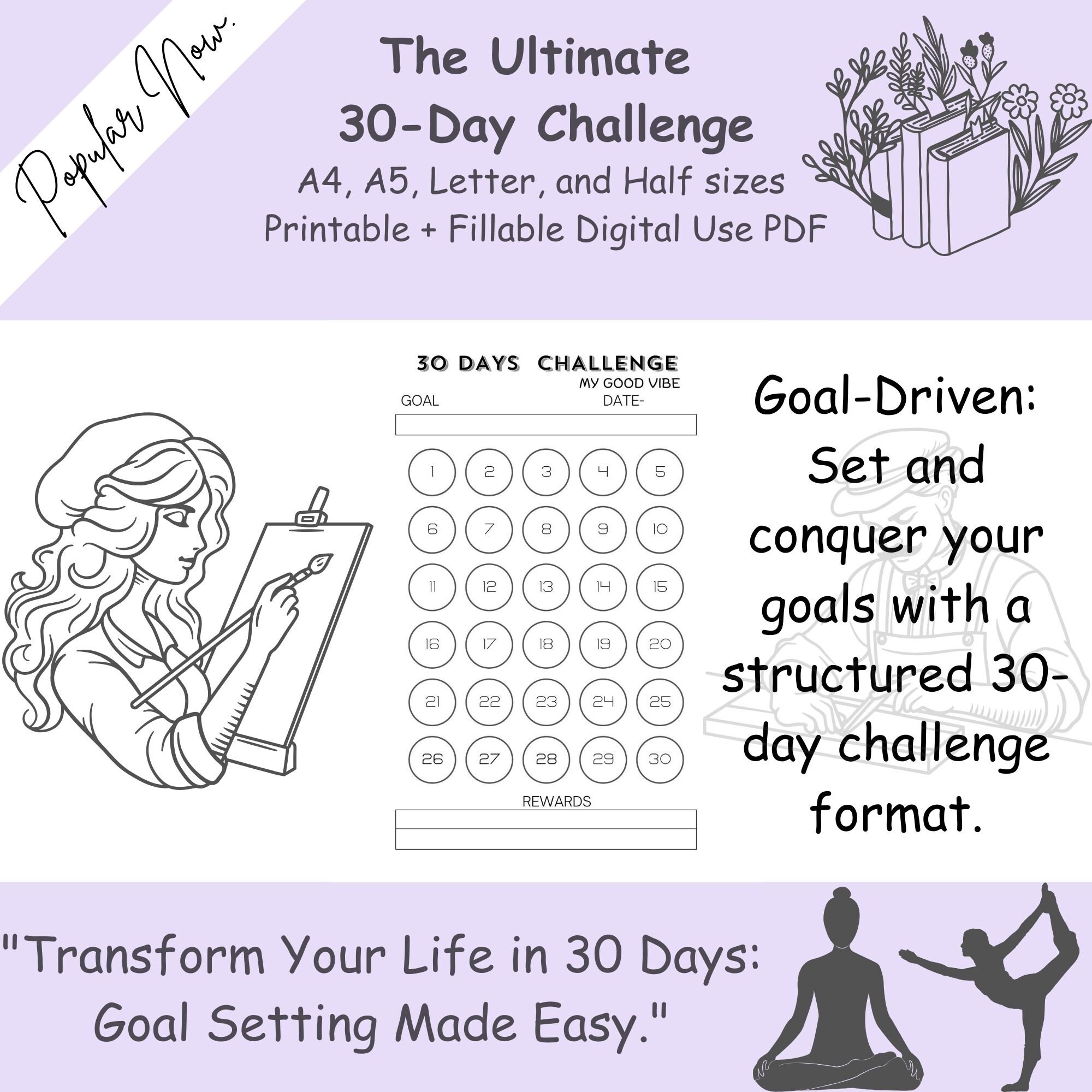 30 Day Challenge Template Popular Now, Goal Setting, Progress Tracker ...