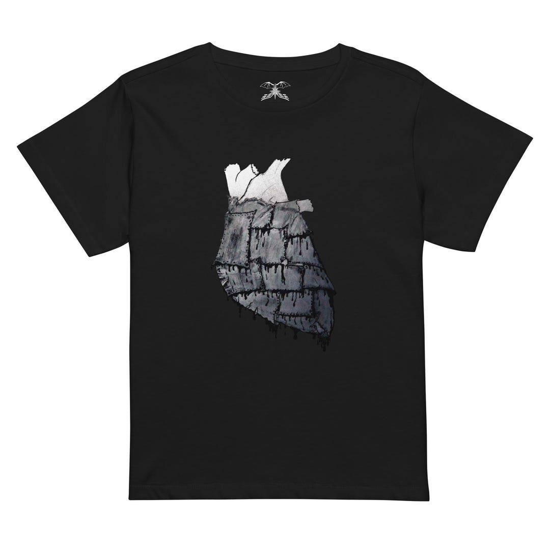 Armored Heart Pencil Sketch Women’s High-waisted Black T-shirt Bleeding ...