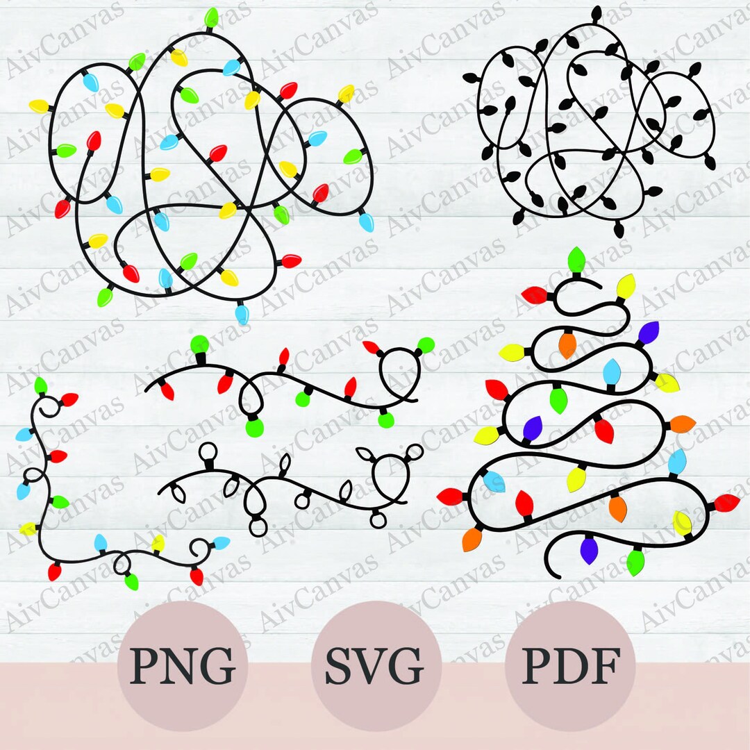 Tangled Christmas Lights Bundle SVG PNG, Lights Cord String Bulb Png ...