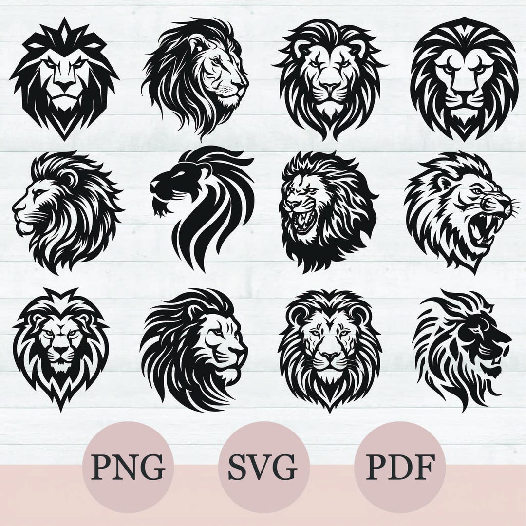Lion Head SVG Bundle, Lions SVG, Lion Clipart, King Lion Silhouette Png ...
