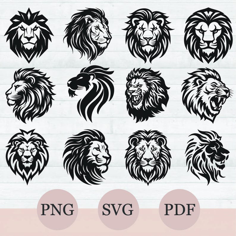 Paquete SVG de cabeza de león, Leones SVG, Clipart de león, Silueta de ...