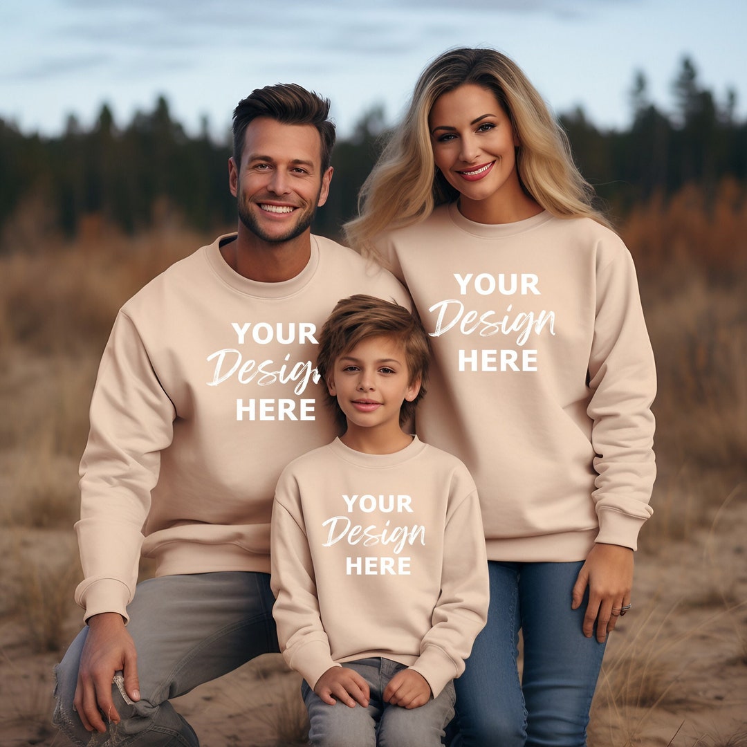 Sand Gildan 18000 Family Mockup, Mommy Me Mockup, Father and Child ...