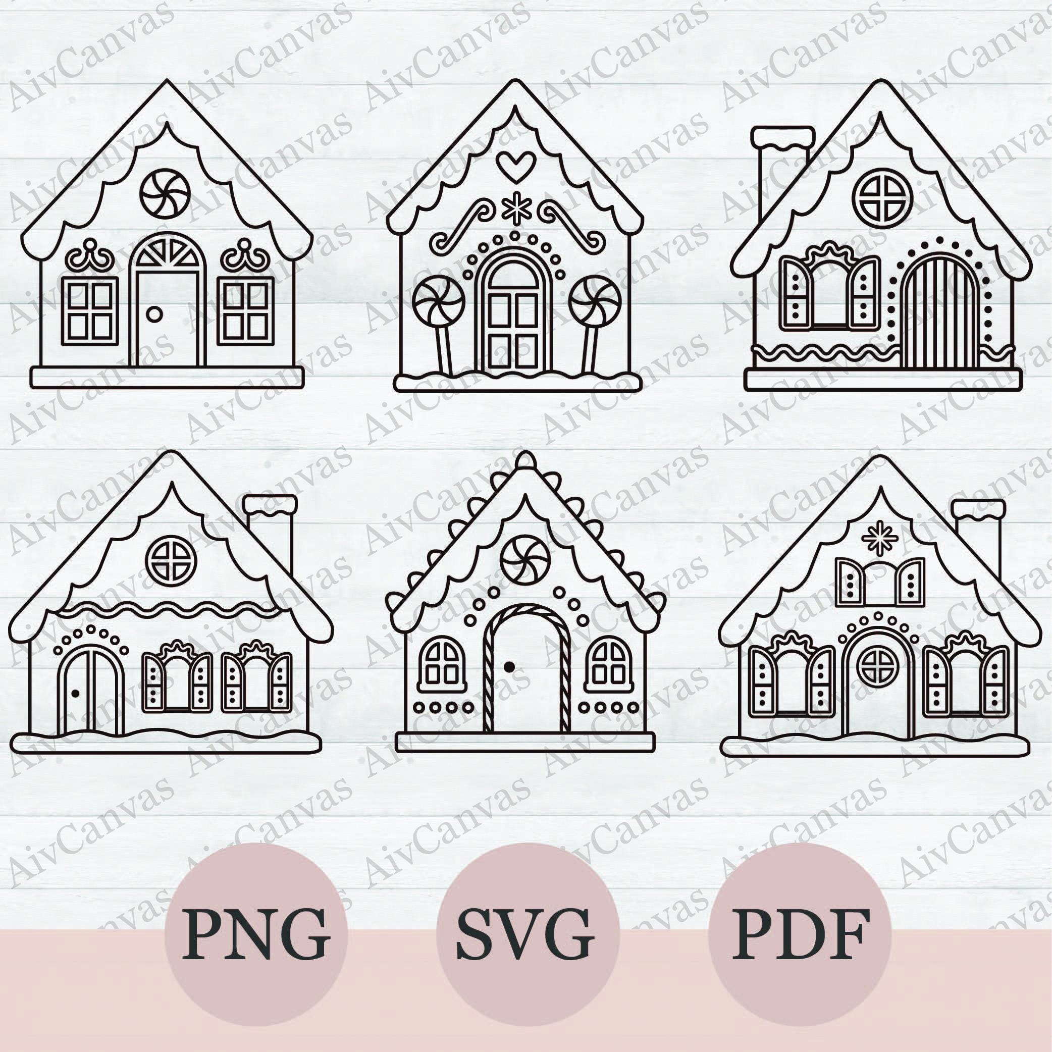 Gingerbread House SVG Bundle, 6 Gingerbread Outline Clipart, Christmas ...