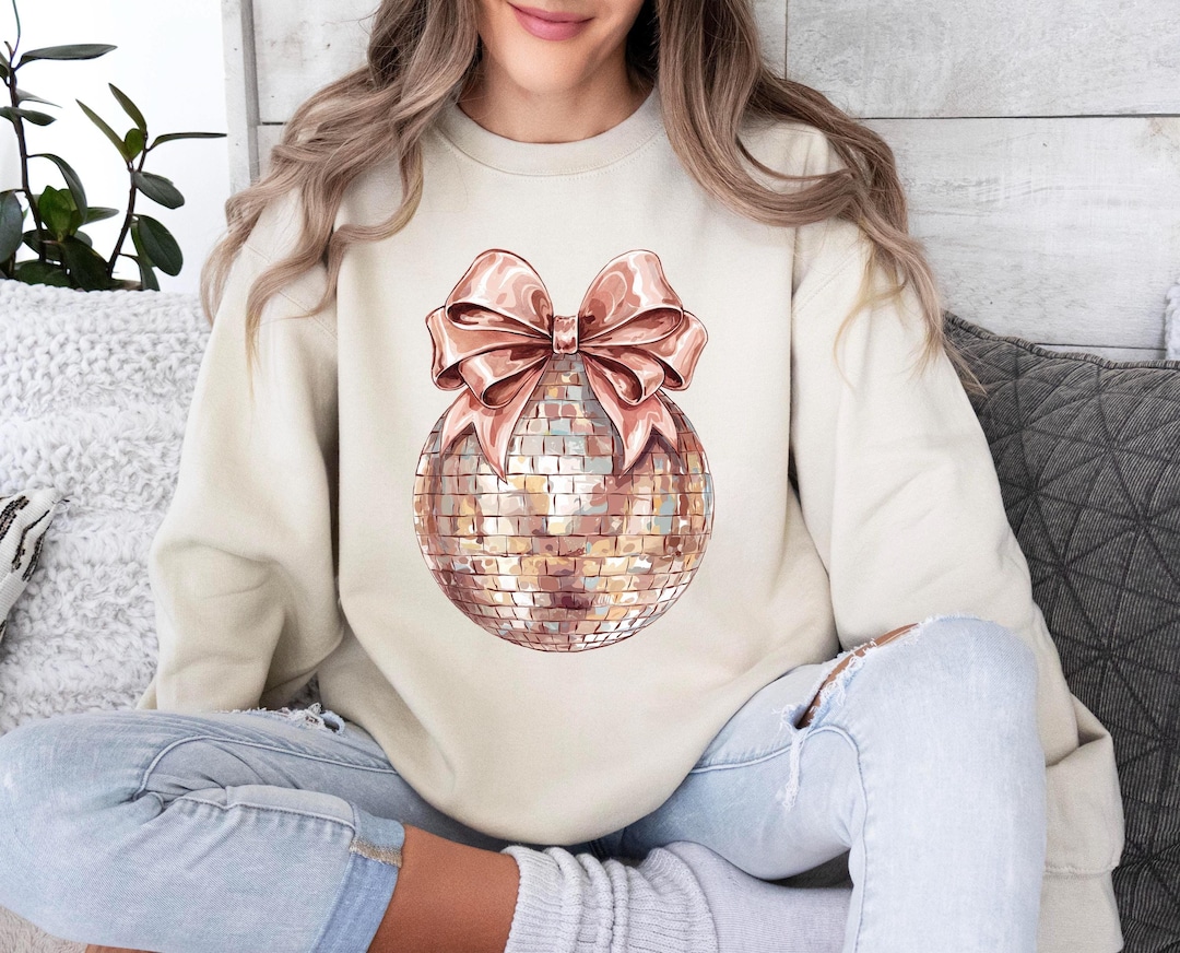 2026 New Years Disco Ball Png, Coquette Pink Bow Png, Glitter Disco ...