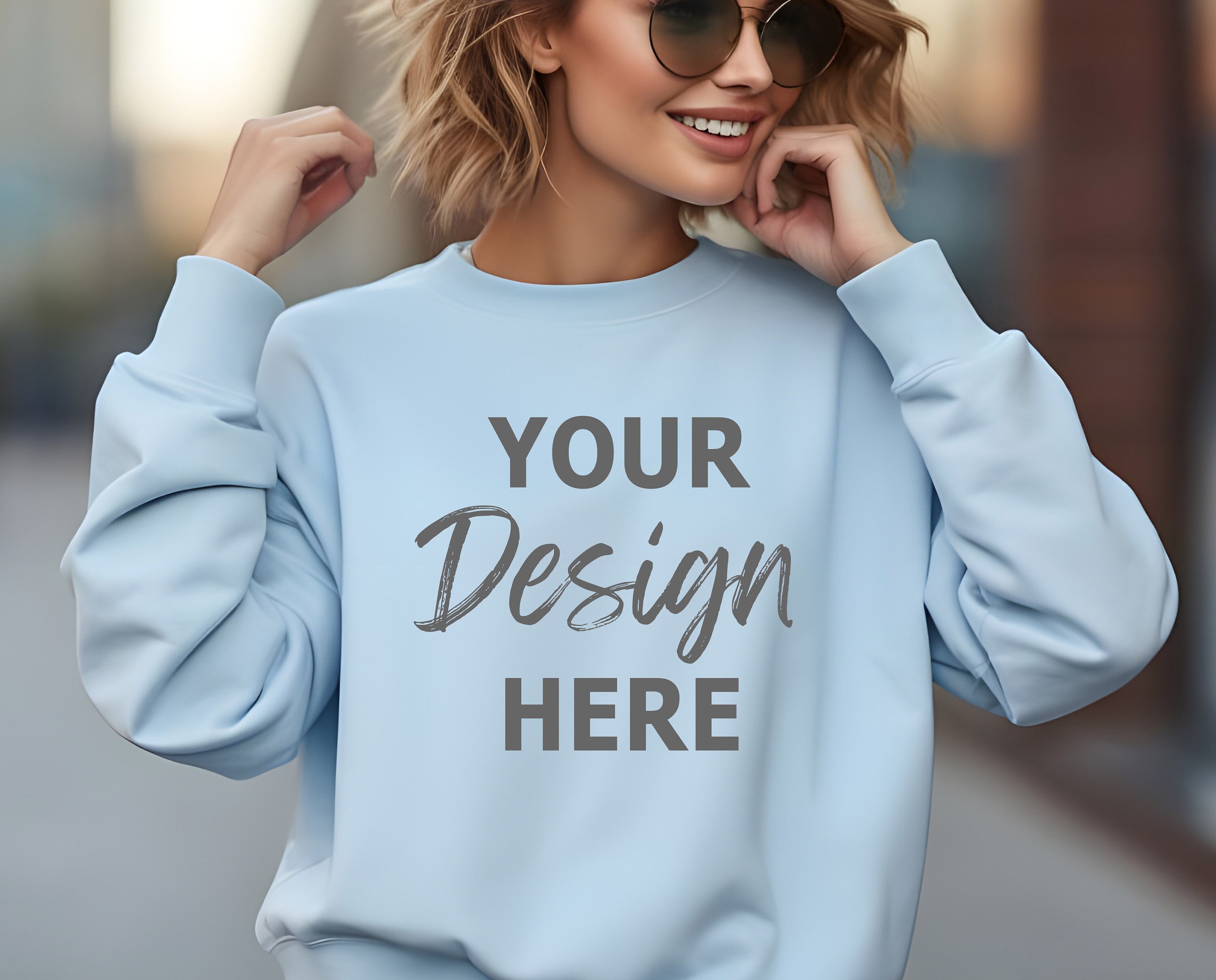 Gildan 18000 Light Blue Mockup, Gildan Light Blue Sweatshirt Mockup ...
