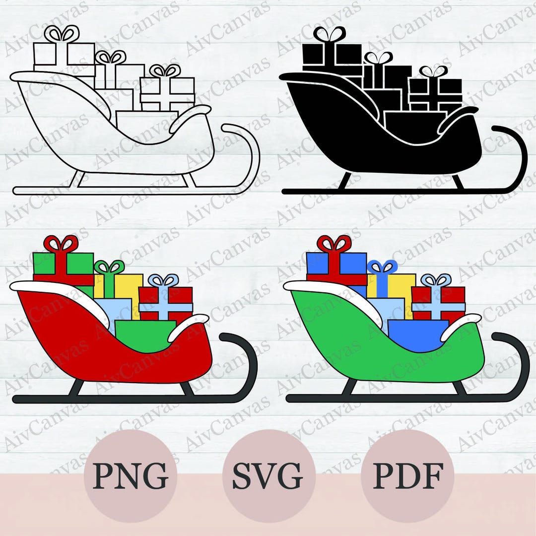 Santa Sleigh SVG Bundle, Sleigh PNG Clipart, Christmas Sleigh With ...