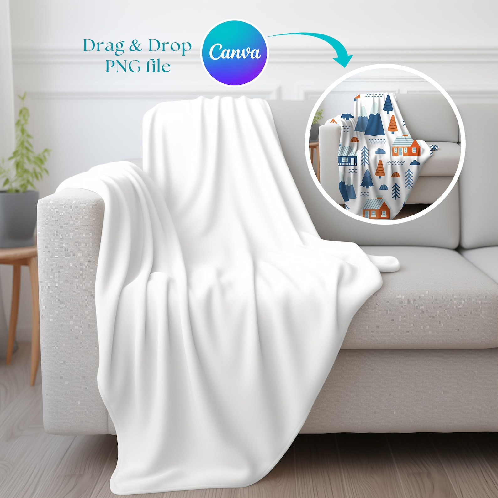 Velveteen Blanket Mockup, Throw Blanket Mockup, Canva Drag & Drop ...