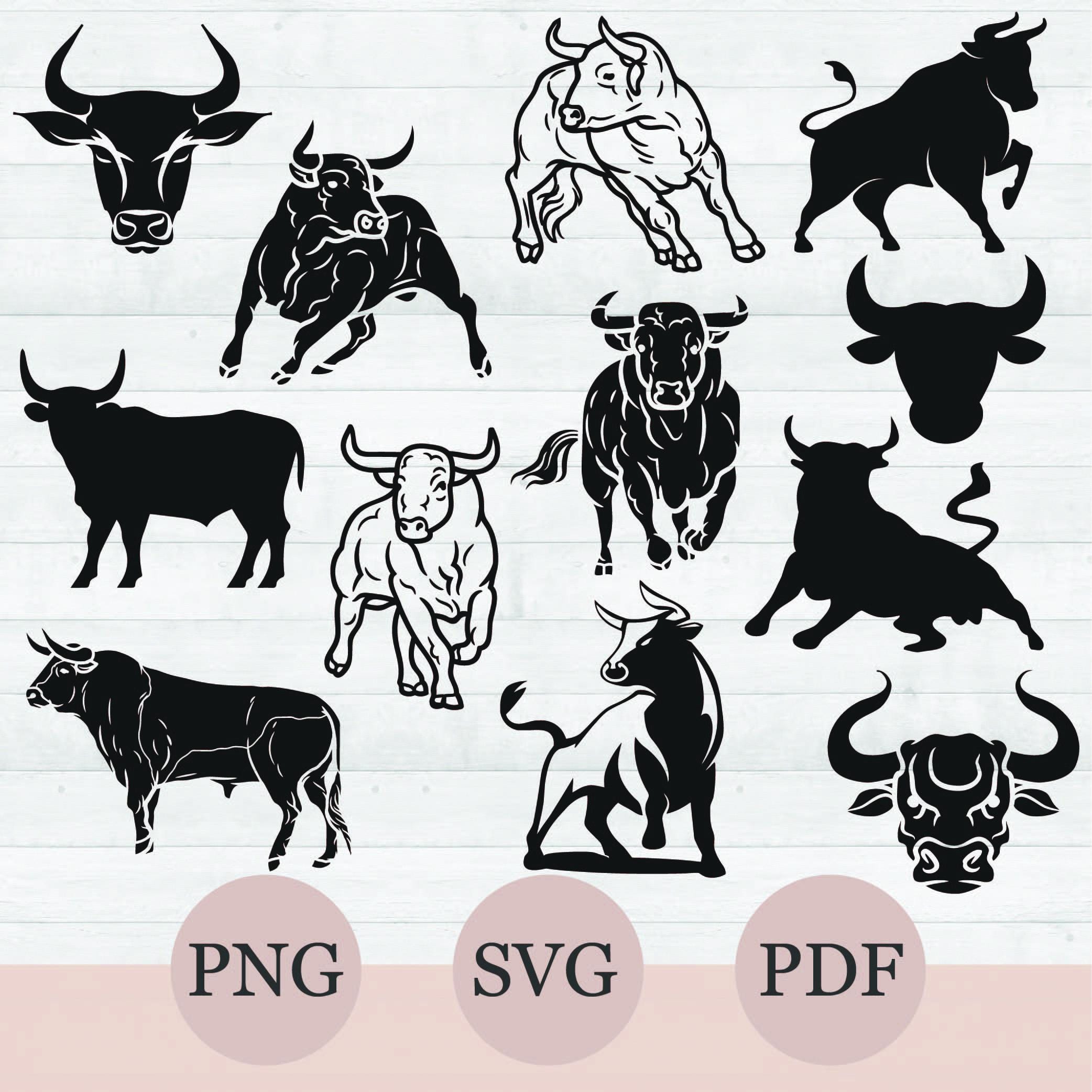Paquete SVG de toro, clipart de silueta de toro, svg de cabeza de toro ...