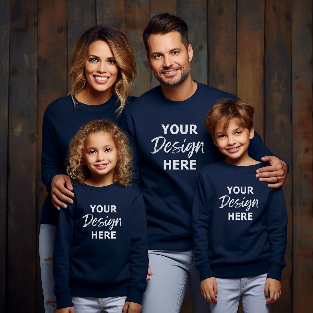 Navy Blue Gildan 18000 Family Mockup, Mommy Me Mockup, Father and Child ...