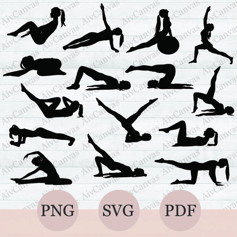 Pilates SVG Bundle, Pilates Png Clipart, 15 Pilates Vector Silhouette ...