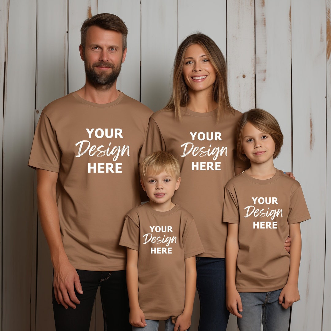 Family Bella Canvas 3001 Brown Mockup, Family T-shirt Mockup Bundle ...