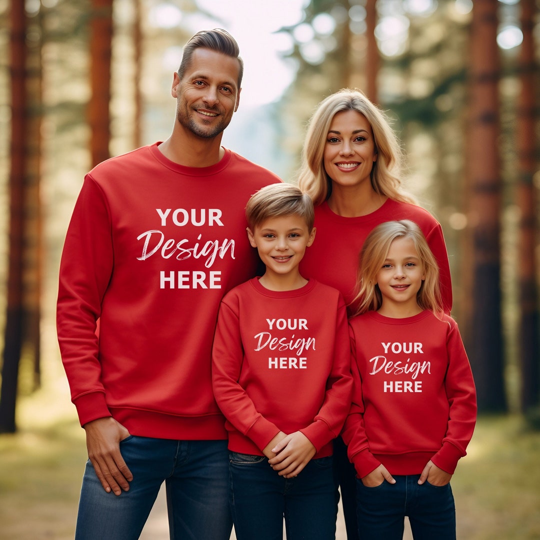 Red Gildan 18000 Family Mockup, Mommy Me Mockup, Father and Child ...